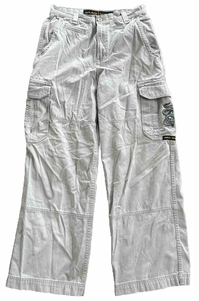Vintage JNCO Mens 32 X 32 Khaki Cargo Beige Embroidered Vintage JNCO Mens 32 X 32 Khaki Cargo Beige Embroidered