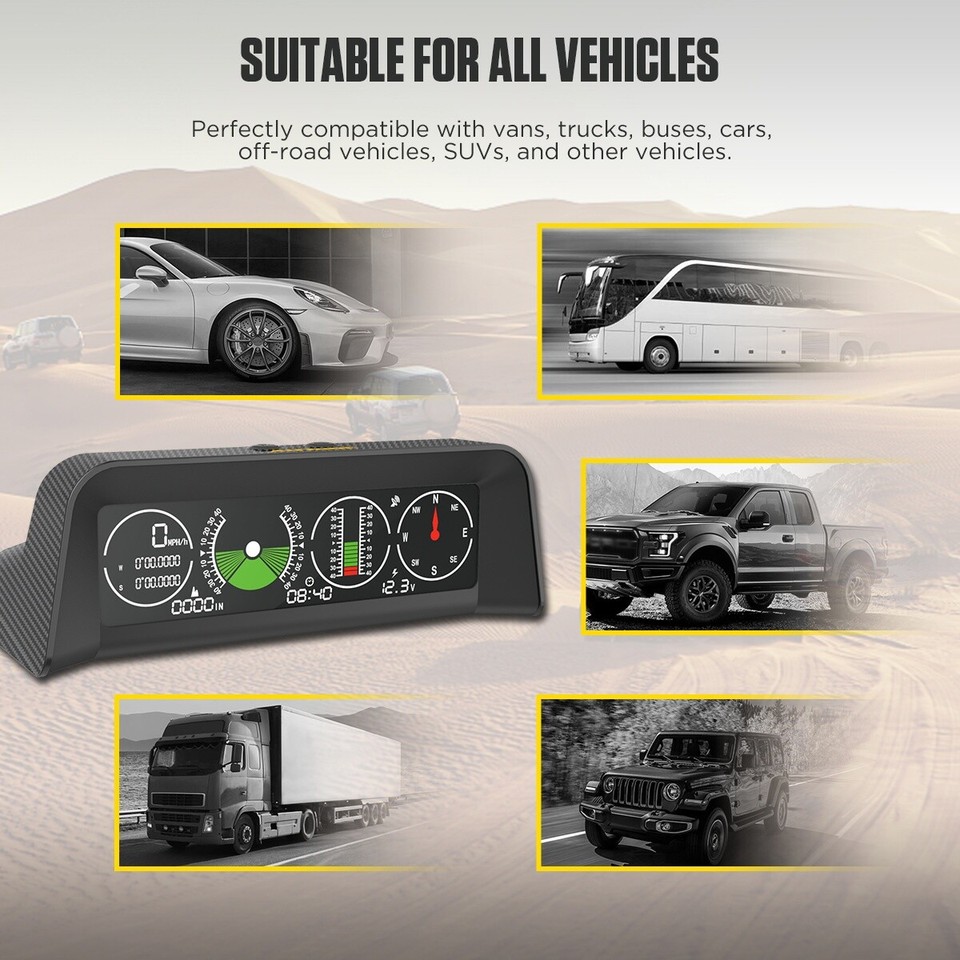 Car GPS Inclinometer Slope Meter Speedometer Compass Tilt Pitch Angle ...