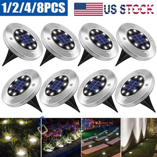 8LED Solar Flat Buried Light In-ground Lamp Mark Lights For Outdoor ...