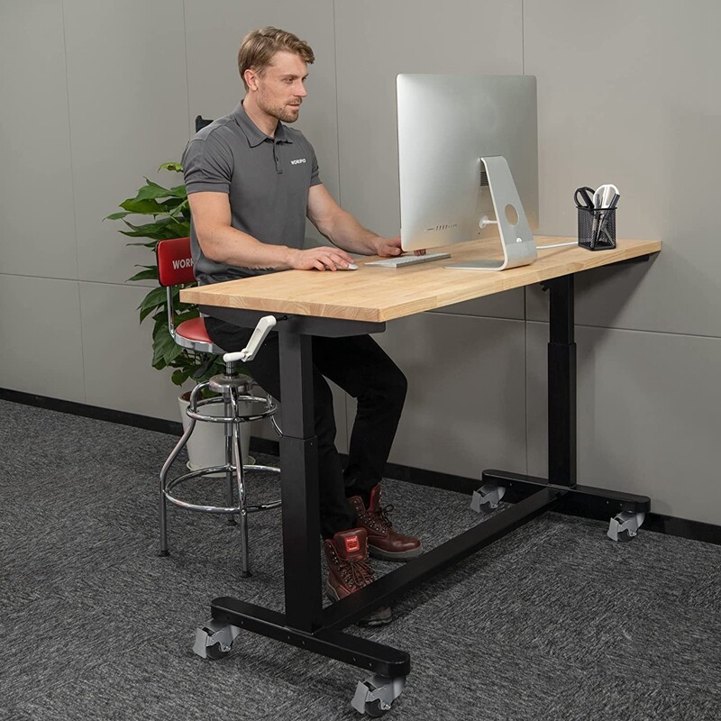 WORKPRO 60" 5FT Height Adjustable Work Table Wooden Top Standing Desk ...