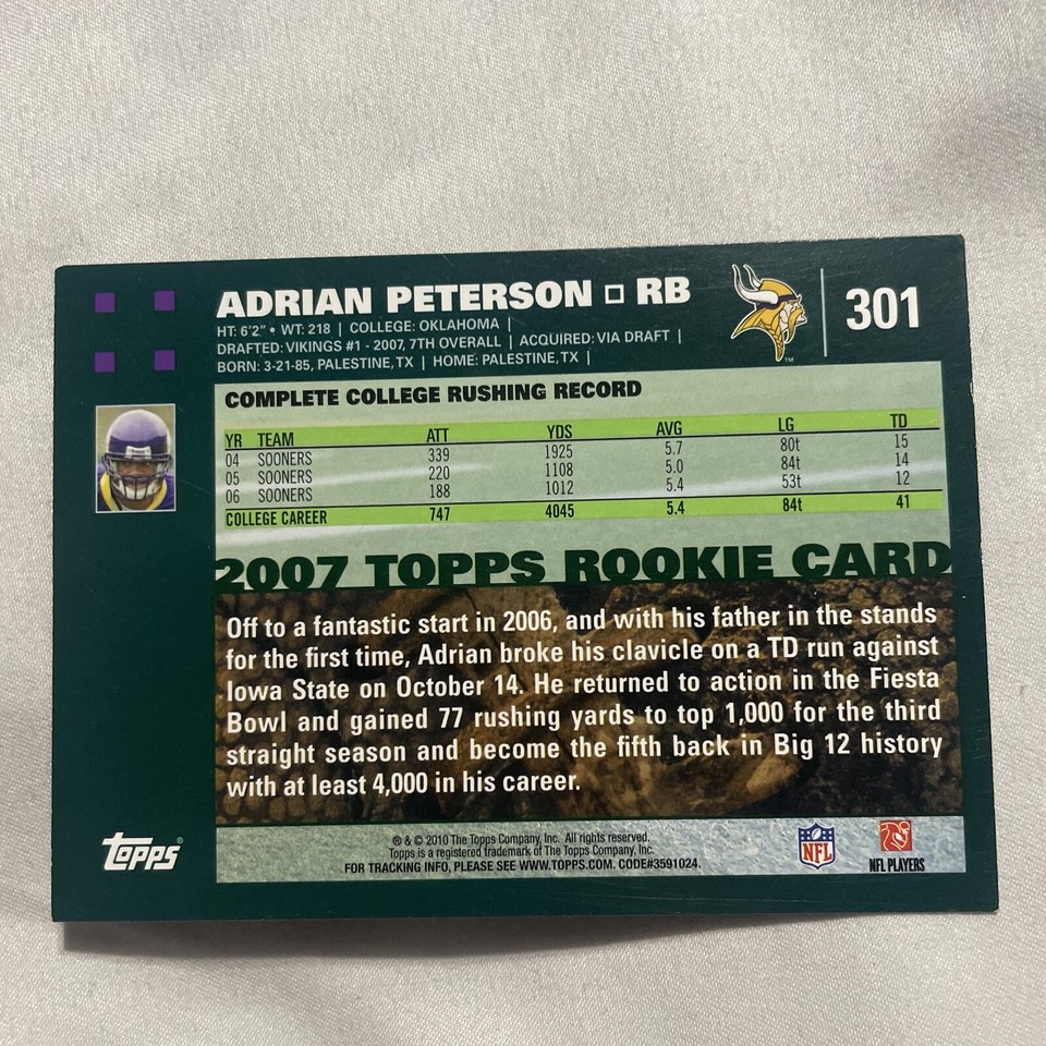 2007 Topps Adrian Peterson #301 Rookie RC | eBay