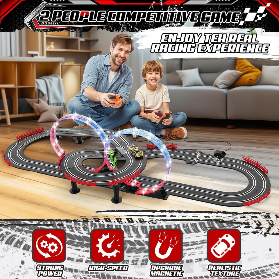3 IN 1 Slot Car Race Track Sets with 4 High Speed Slot Cars, Electric ...