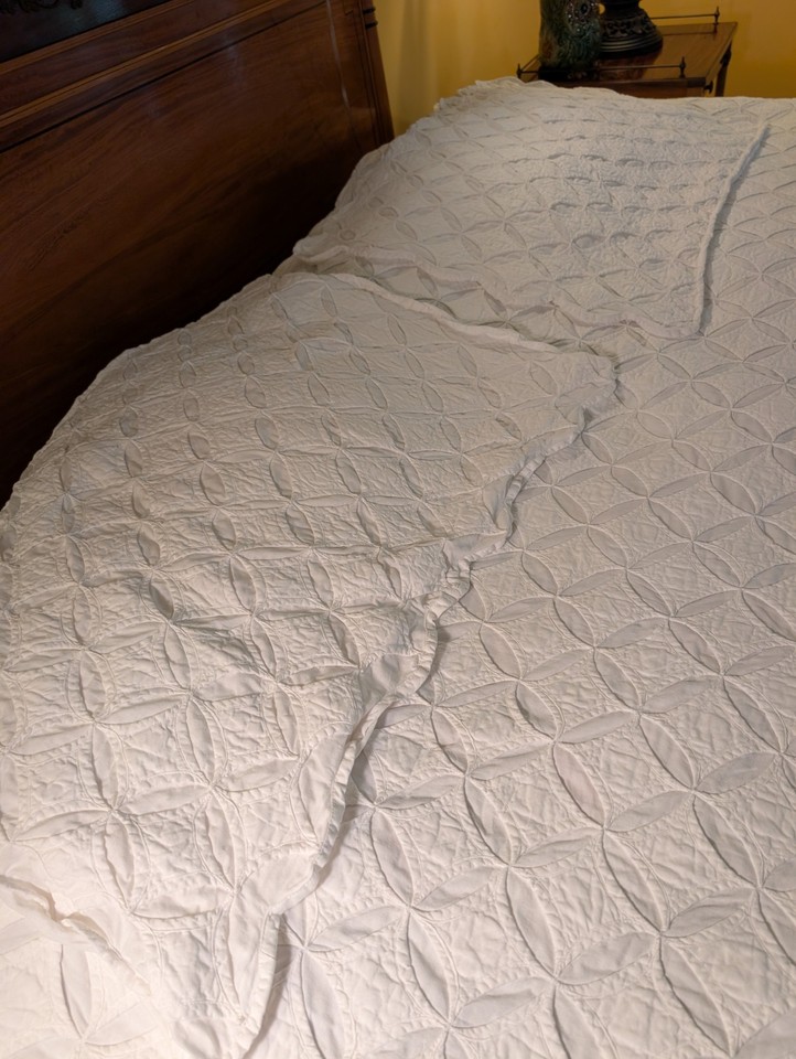 Vintage Cathedral Window White Bedspread No Batting w 4 Shams | eBay