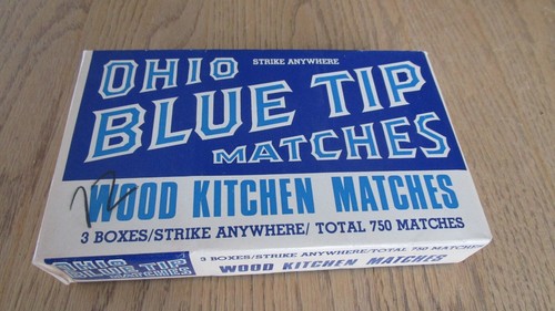 Vintage Ohio Blue Tip Wood Matches SEALED 3 Boxes 750 Total 1980 Strike ...