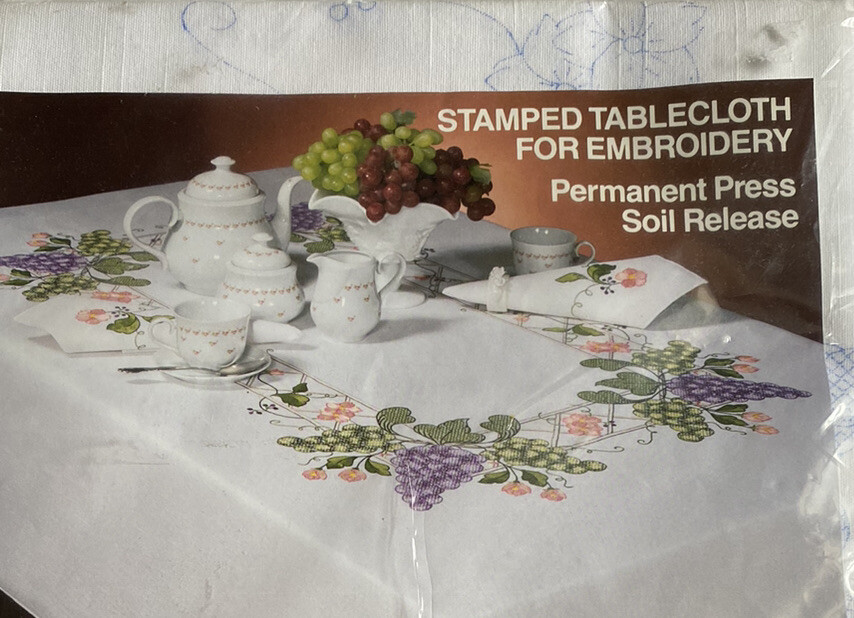 Tobin stamped tablecloth for embroidery 58”x90”Oblong Grape Arbor cross ...