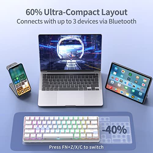 Snowfox DK61 60% Wireless Mechanical Gaming Gateron Yellow Switch white ...