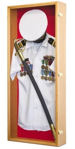 Military Uniform Display Case Cabinet LED Light Walnut Army Shadow Box ...