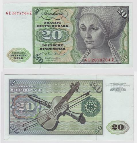 T148351 Banknote 20 DM Deutsche Mark Ro. 271b Schein 2. Jan. 1970 KN GE ...
