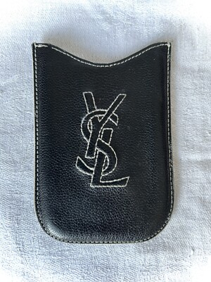 YSL Slip SLEEVE Card Holder Case Black LEATHER Yves Saint Laurent LOGO ...