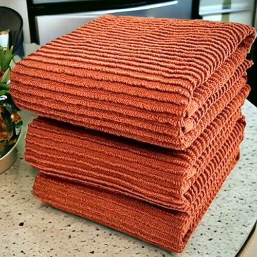 Oversized 18" x 28" Solid Color Rust Kitchen Dish Towels: 100% Burnt ...