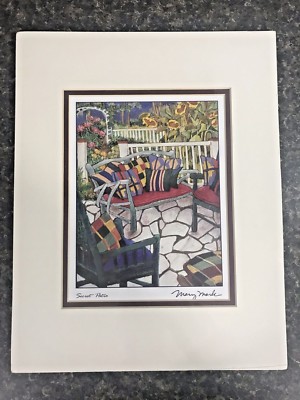 “Secret Patio” by Mary Mark - Double Matted Print 11" x 14" SEALED NOS ...