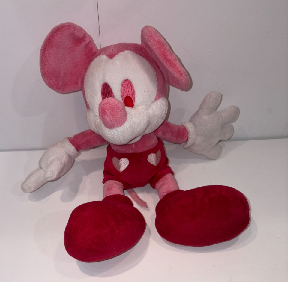 RARE Pink Red White Micky Mouse Plush Toy Disney Store Hearts ...