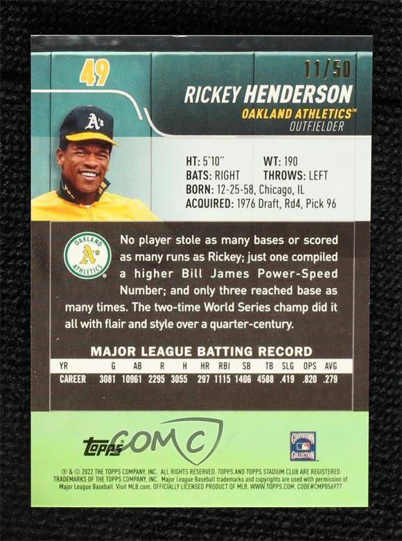 2022 Topps Stadium Club Chrome Gold Refractor 11/50 Rickey Henderson ...