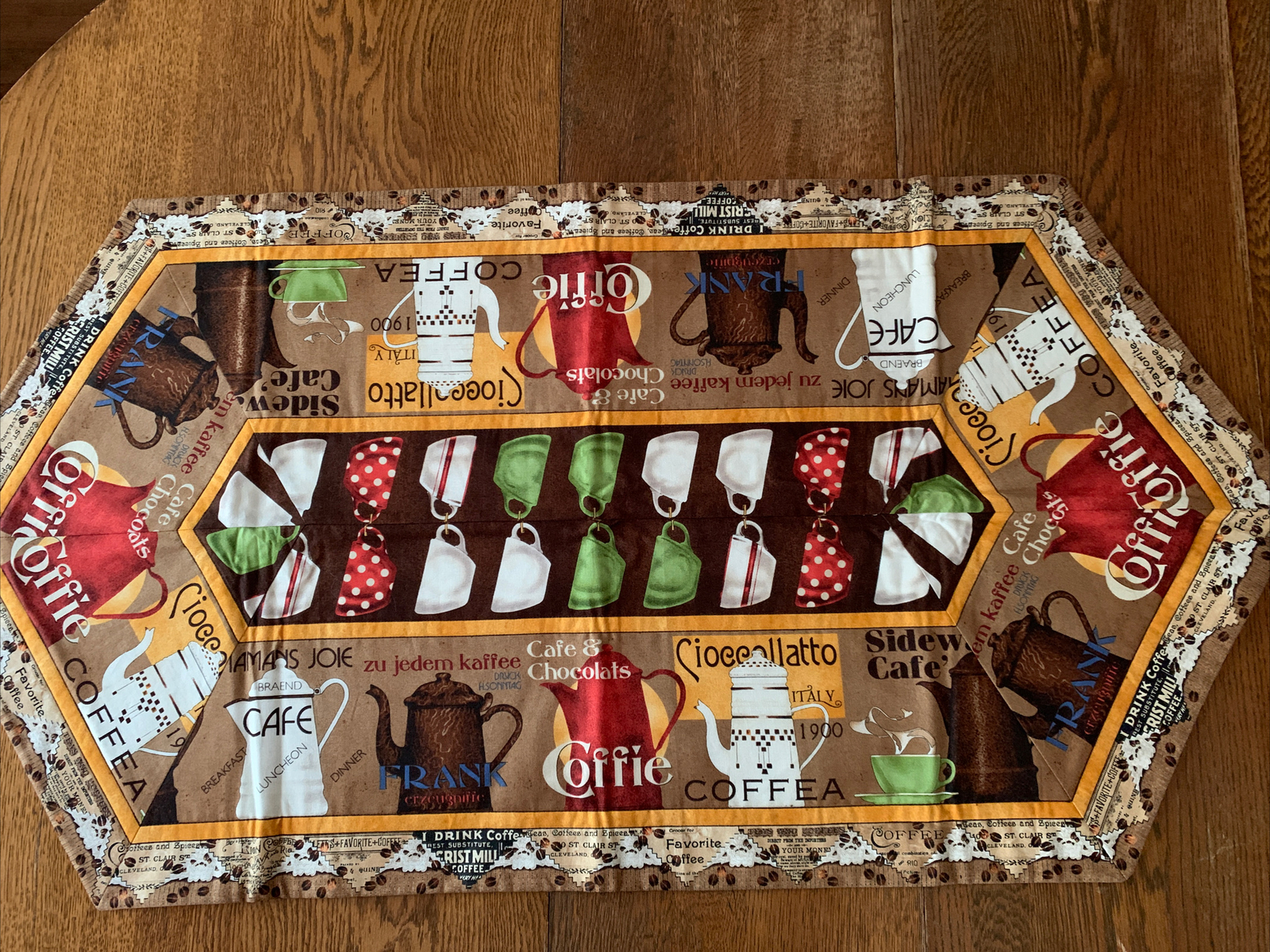 Handmade Quilted Coffee Lover’s Table Runner Coffee Cups, Pots, Beans ...