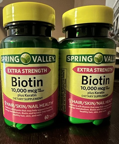Spring Valley Biotin Plus Keratin Tablets - 10000 mcg -60 Count - Exp ...