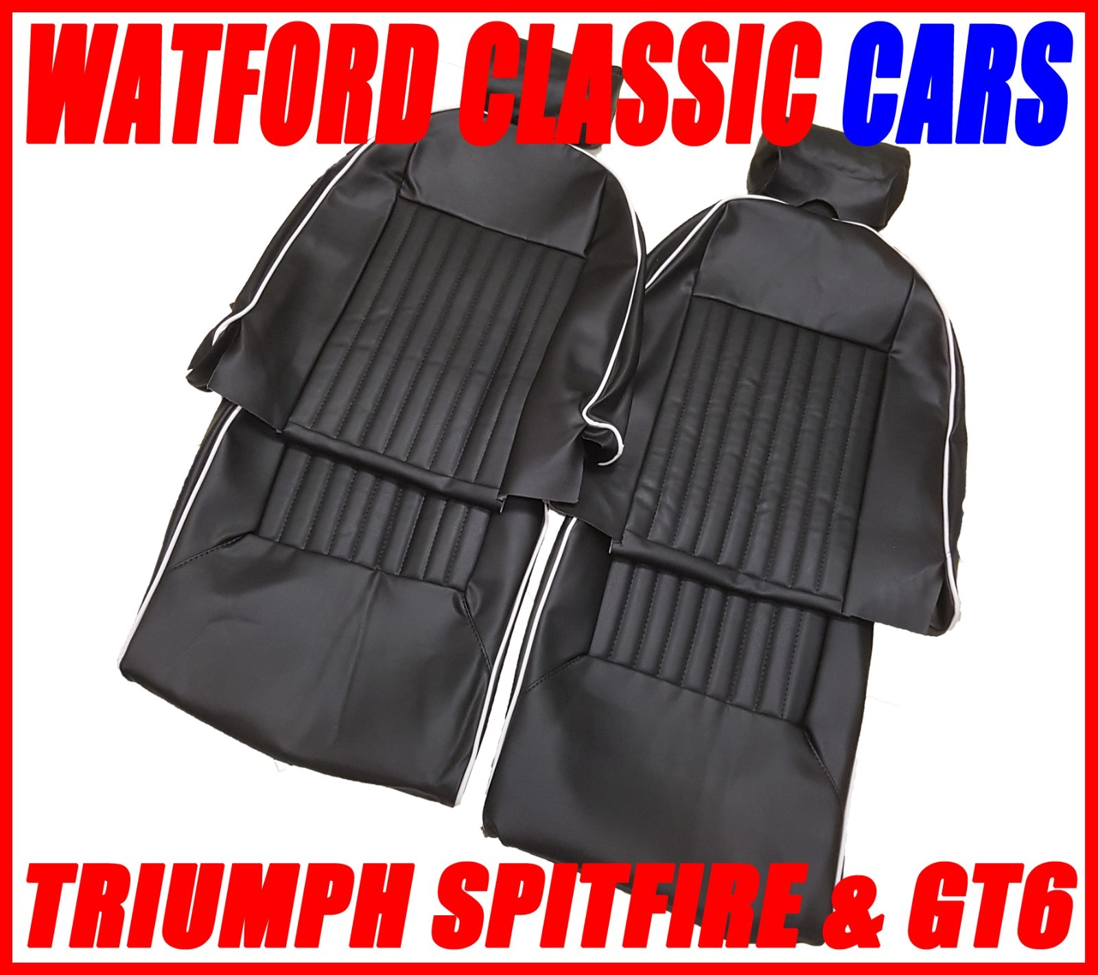 Triumph Spitfire & GT6 Seat Covers 1 Pair Black/White Vinyl with ...