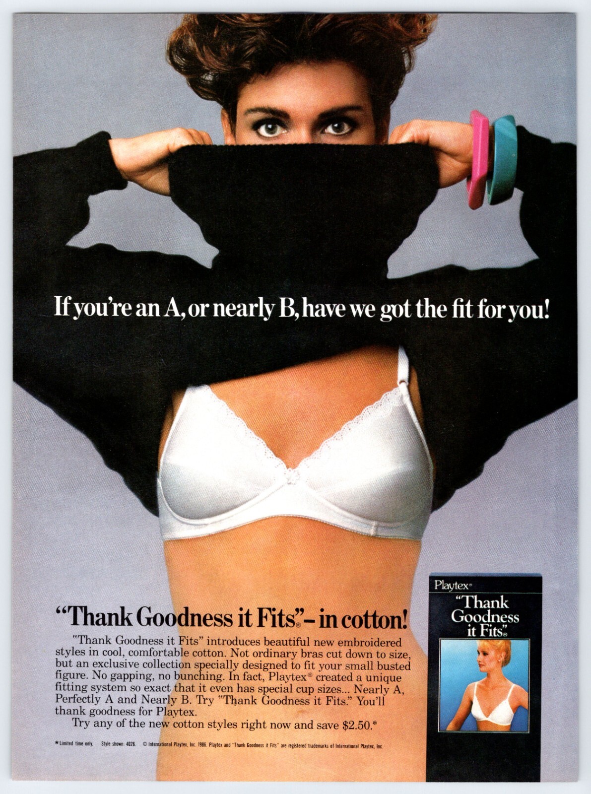 1986 YOUNG WOMAN TAKING OFF SWEATER PLAYTEX BRA 8"X10.5" Magazine Ad ...
