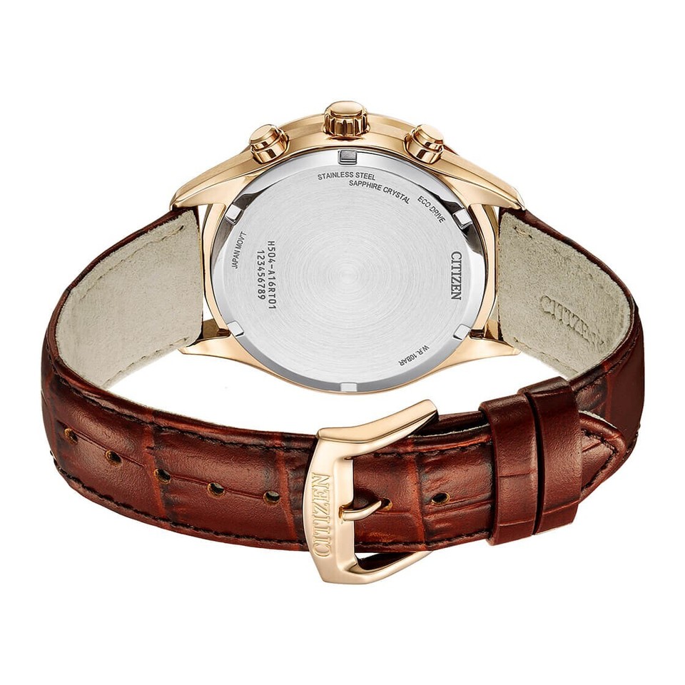 Citizen Eco-Drive AT2573-07X Chronograph Brown Analog Leather Rose Gold ...