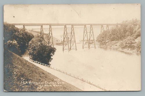 Railroad Bridge & Wachusett Dam CLINTON Massachusetts RPPC Photo ...