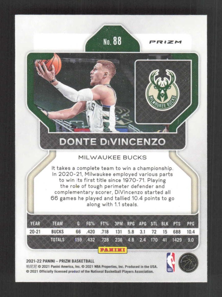 Donte DiVincenzo 2021 Panini Prizm Red White and Blue Milwaukee Bucks ...