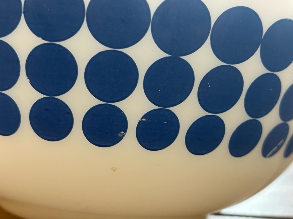 VTG PYREX 403 BLUE POLKA DOT MILK GLASS NESTING MIXING BOWL 2.5 QUART ...