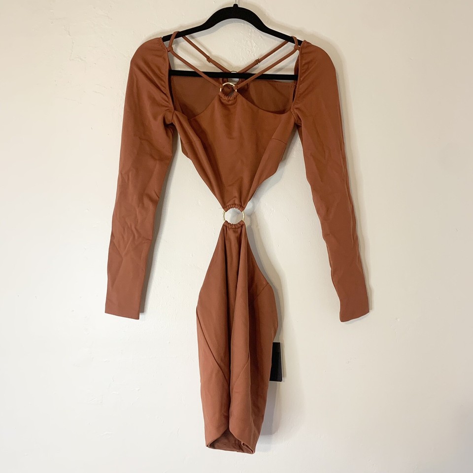NWT Dundas x Revolve Jade Ring Cutout Long Sleeve Mini Dress in Rust Size XS | eBay