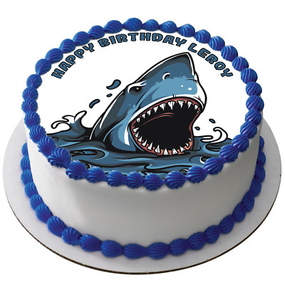 SHARK 7.5" ROUND ICING EDIBLE PREMIUM CAKE TOPPER 19CM DIAMETRE JAWS D4 ...