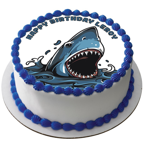 SHARK 7.5" ROUND ICING EDIBLE PREMIUM CAKE TOPPER 19CM DIAMETRE JAWS D4 ...
