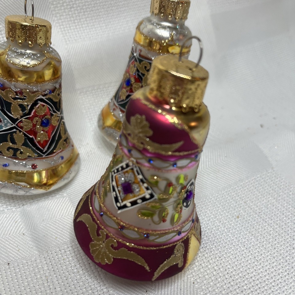 3 Unique Treasures Bell Ornament Jeweled Embellished Beautiful ...