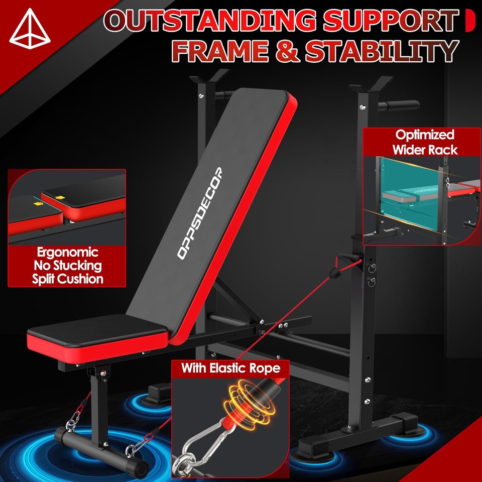 OPPSDECOR 660lbs 6 in 1 Weight Bench Set with Squat Rack Adjustable ...