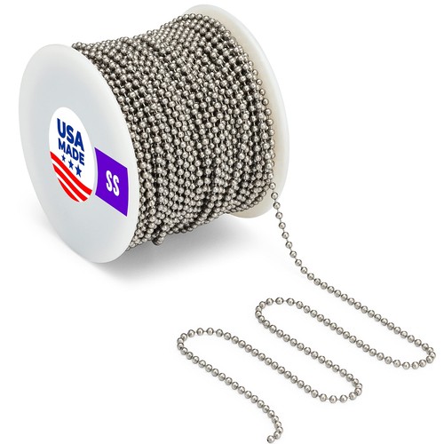 100FT Stainless Steel Beaded Ball Chain #3 2.4mm USA-Made for Versatile ...