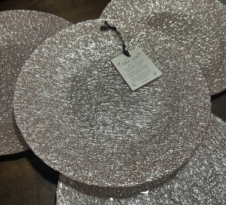 x4 AKCAM Salad SIDE PLATES PINK SPARKLE Texture NEW!!! SHIMMER GLASS 8. ...