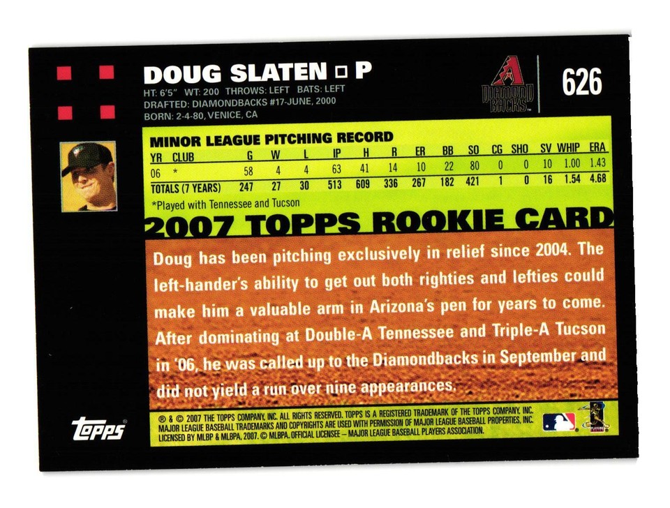 2007 Topps #626 Doug Slaten Arizona Diamondbacks | eBay