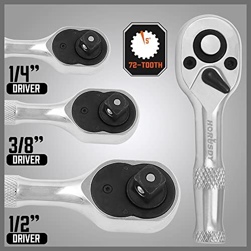 Stubby Ratchet Set 72tooth 1/4" 3/8" 1/2" Drive Ratchet Handle Crv ...