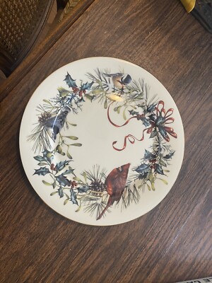 Lenox Winter Greetings Cake Plate Platter 12” diameter NWT gold rim | eBay