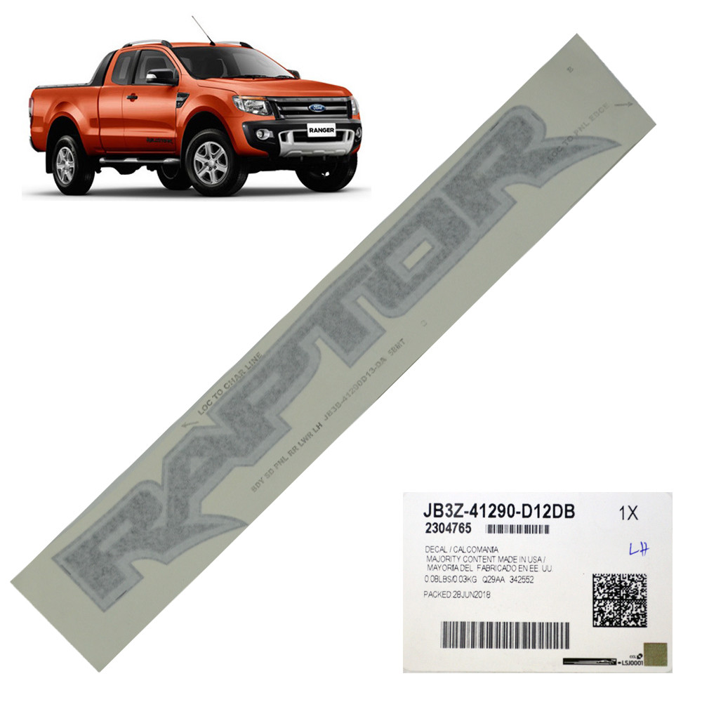Lh Sticker "RAPTOR" Decal Genuine Black Fits Ford Ranger XLT Wildtrak ...