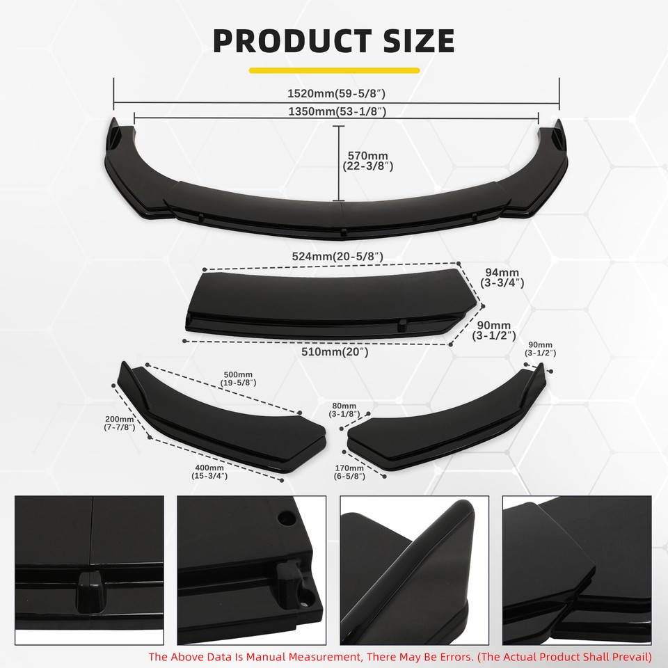 For Chevy Silverado 1500 Gloss Front Bumper Lip Splitter Body Kit + 2 ...