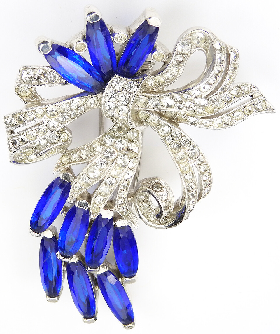 Trifari Philippe Pave Bow and Ten Sapphire Lozenges F… - Gem