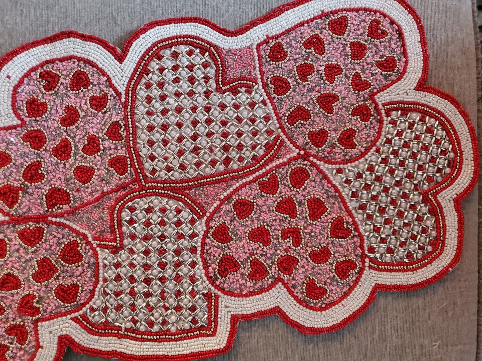 Cupcakes & Cashmere Beaded Hearts Table Runner Centerpiece 16 x 36 New ...