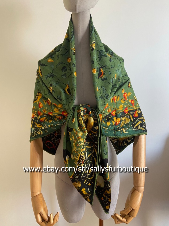 Sallys 70% Cashmere 30% Silk Wrap Scarf Vintage Bird Print Double Face ...