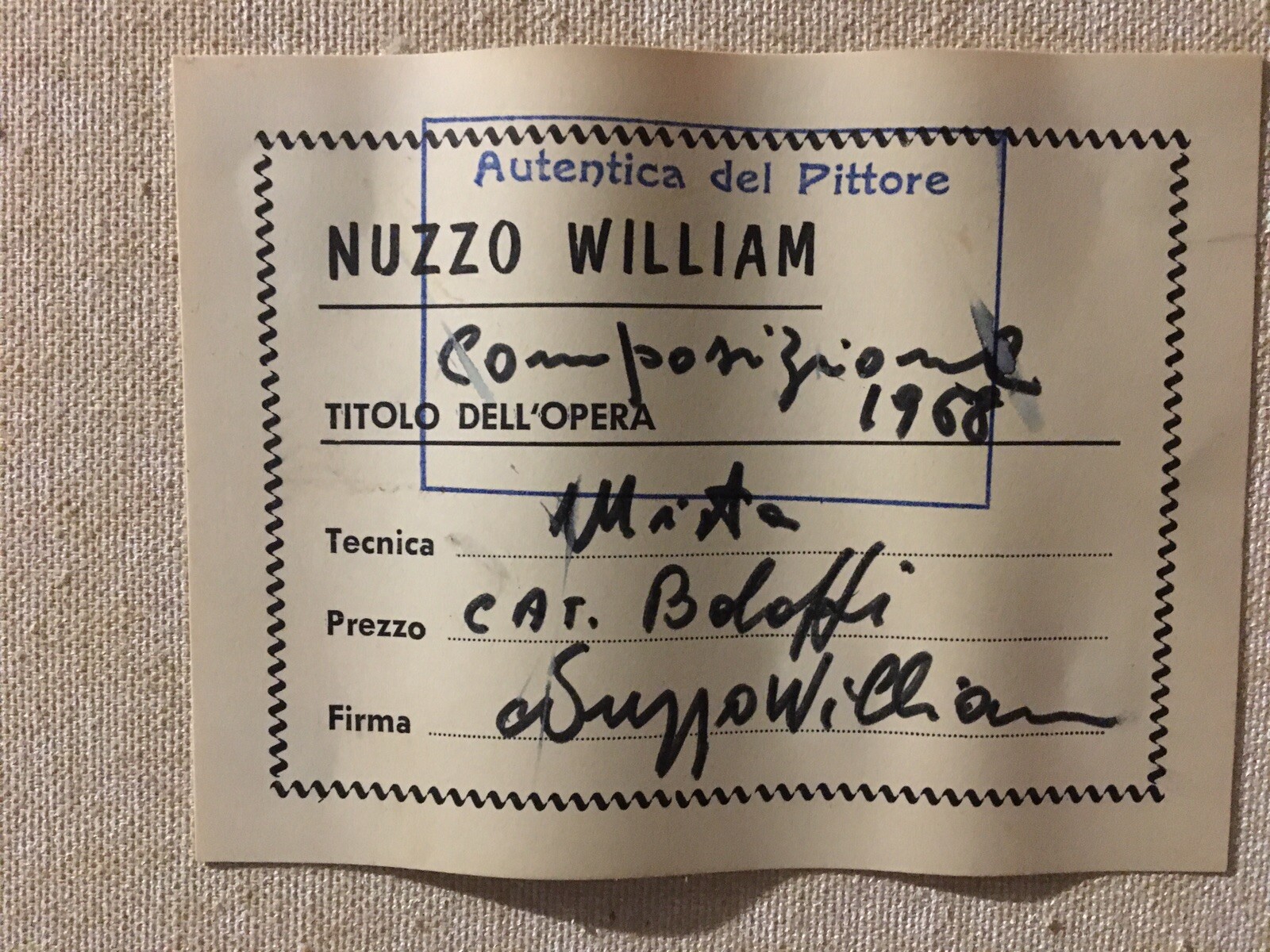 Quadro Dipinto Di Nuzzo William - Composizione 1960- Catalogo Bolaffi ...