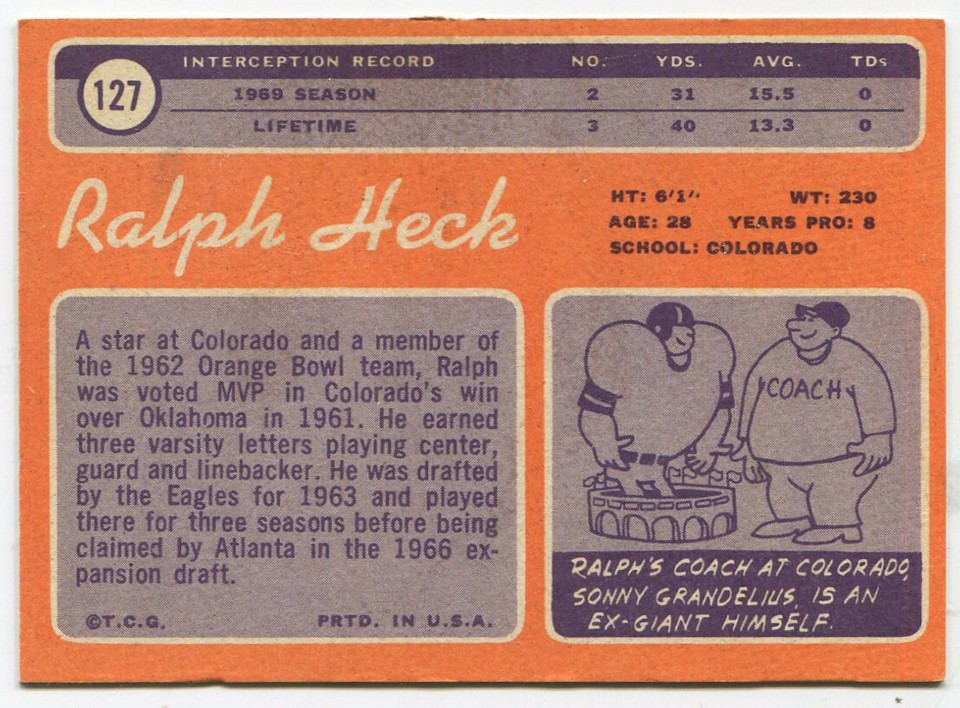 1970 Topps #127 Ralph Heck New York Giants | eBay