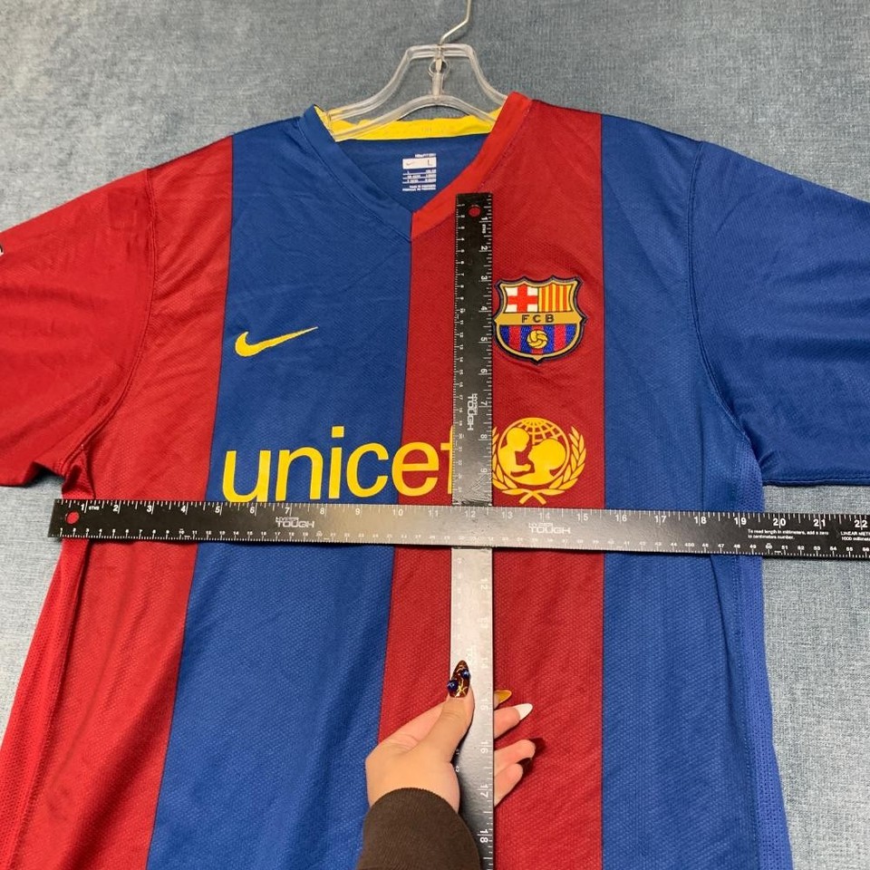 VTG Nike Dri Fit Jersey Mens Large Red Blue UNICEF FC Barcelona Lionel ...