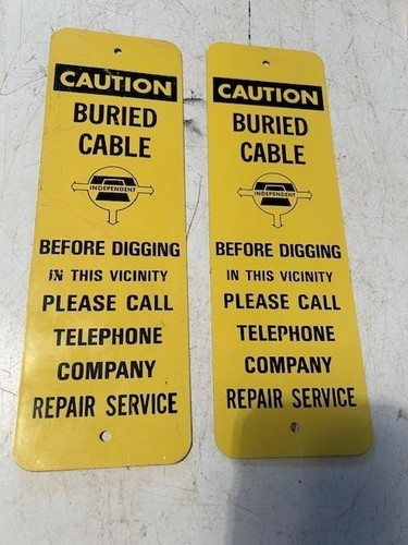 2 Yellow And Black Caution Buried Cable Independent Telephone co Repair ...