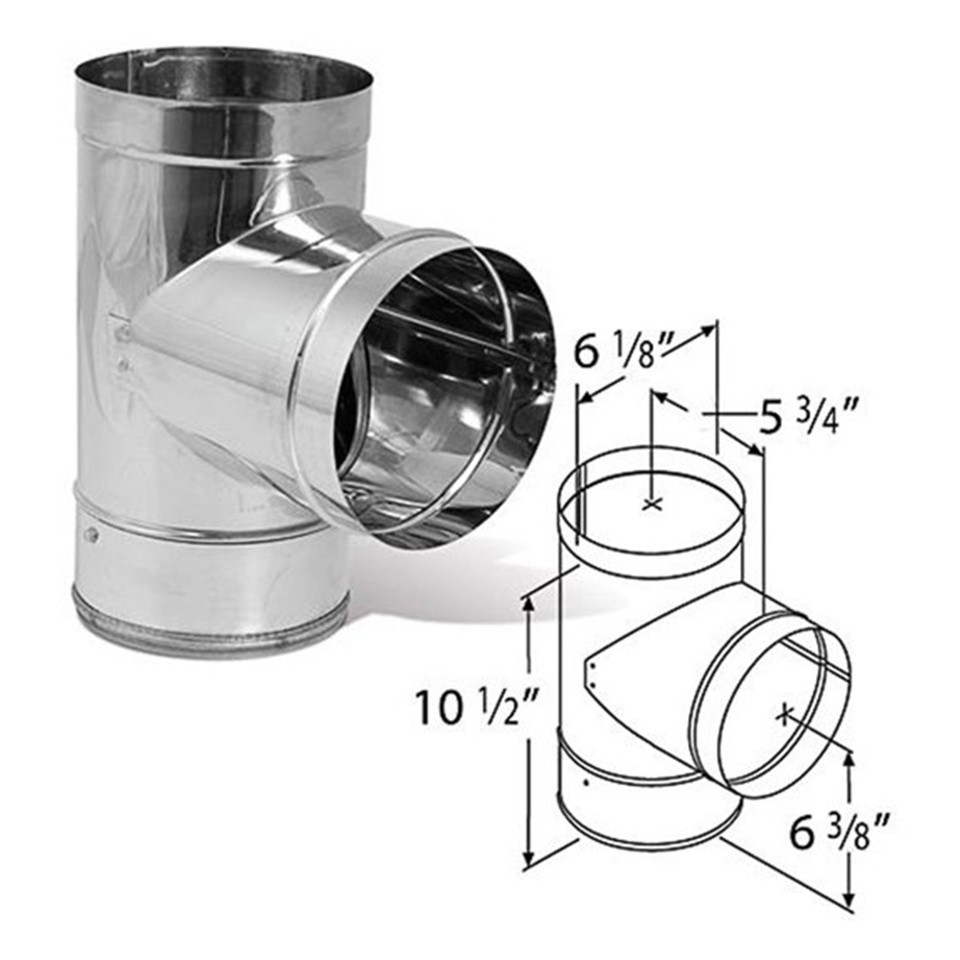 DuraVent DuraBlack Stainless Steel Single Wall Pipe Tee, 6" Diameter ...