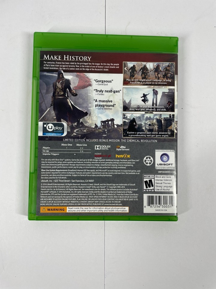 Assassin's Creed: Unity - Limited Edition (Microsoft Xbox One, 2014 ...