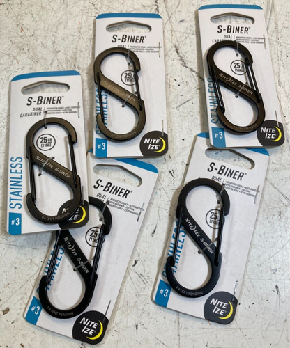 Nite Ize S-Biner Stainless Steel Dual Carabiner #3 - Black (5-Pack) (N2 ...