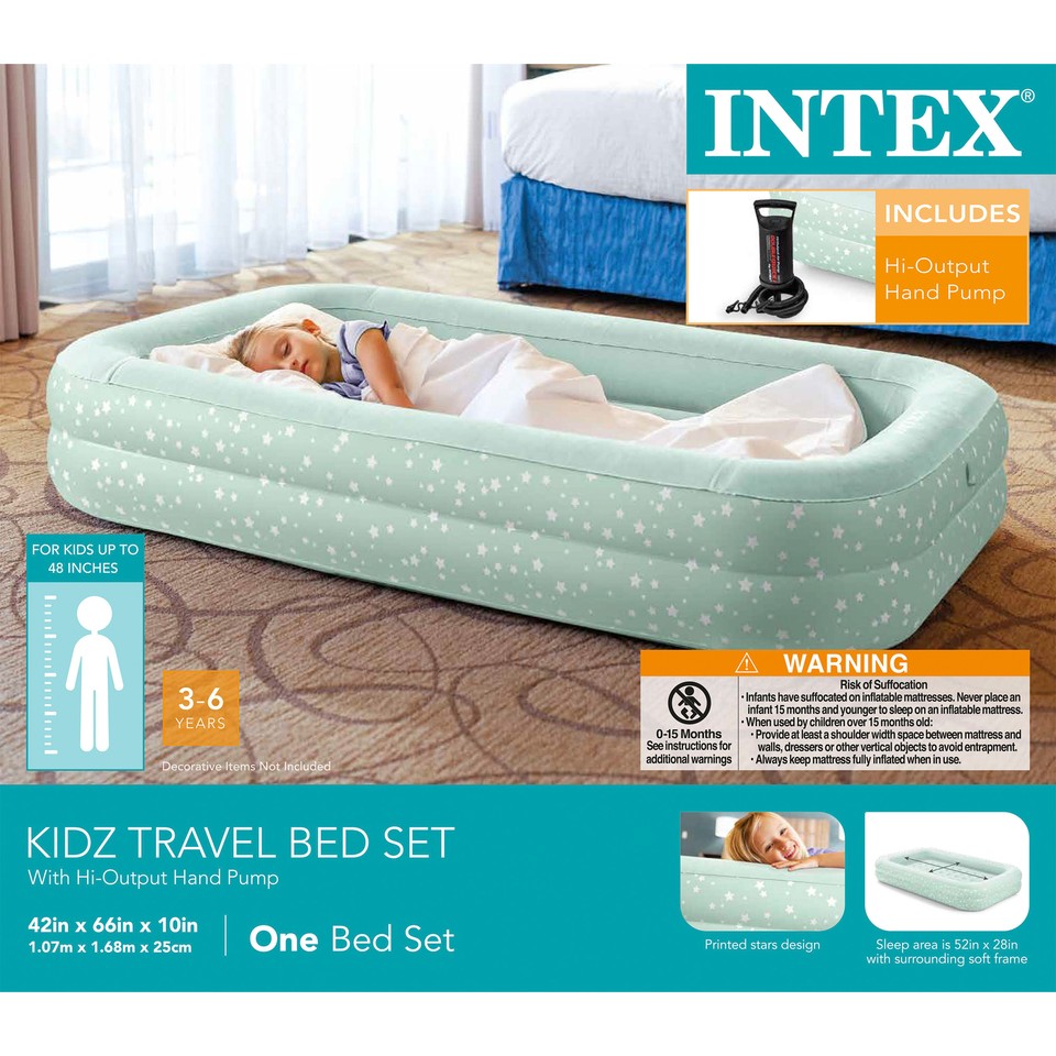 Intex Kids Inflatable Raised Frame Travel Air Mattress with Hand Pump ...