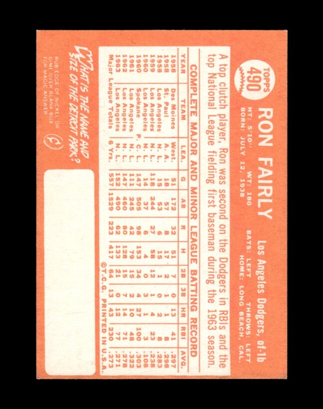 1964 Topps Set-Break #490 Ron Fairly NR-MINT *GMCARDS* | eBay