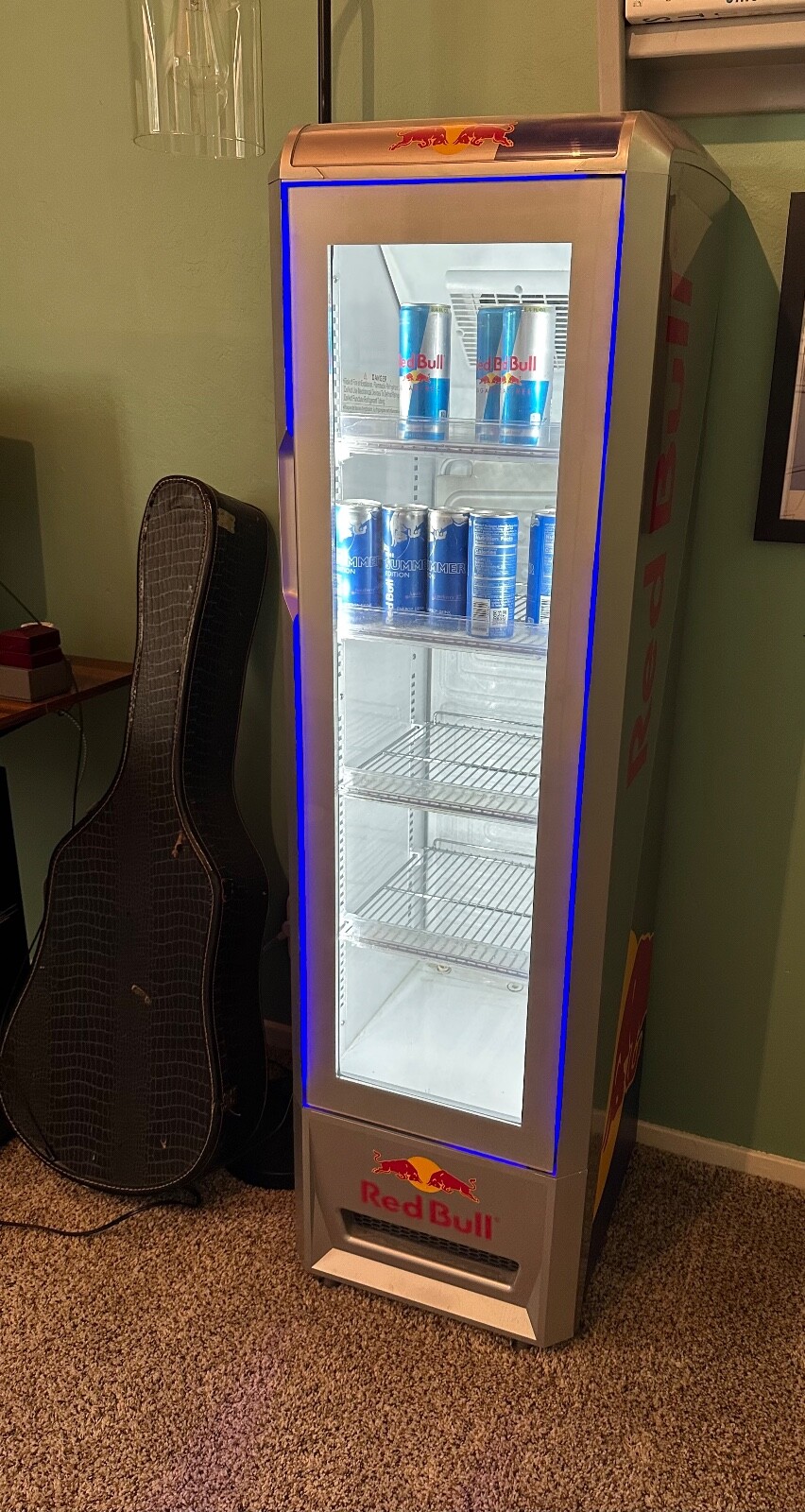 Near Mint Red Bull Energy Refrigerator Glass Door Bar Slim Mini Cooler ...
